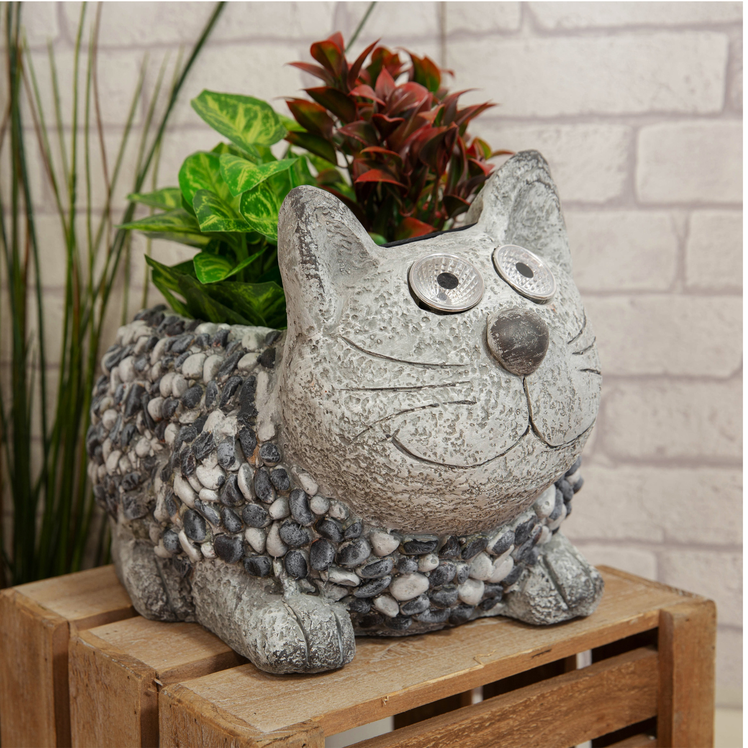 Cat Mosaic Solar Light Planter