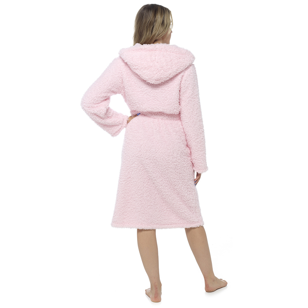 Ladies Pink Fluffy Long Pile Hooded Dressing Gown | Barnardo's Online ...