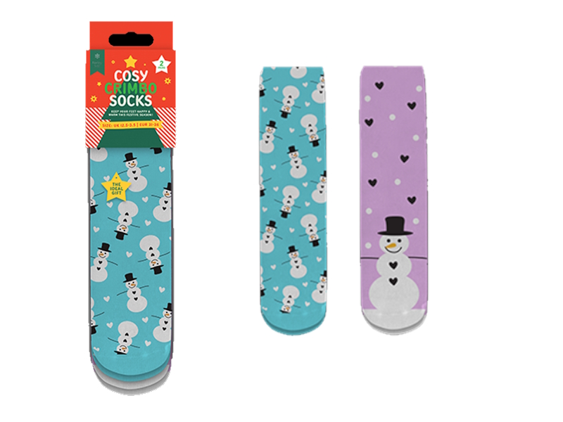 Girls Snowman Design Christmas Novelty Cosy Socks with Grippers 2pk